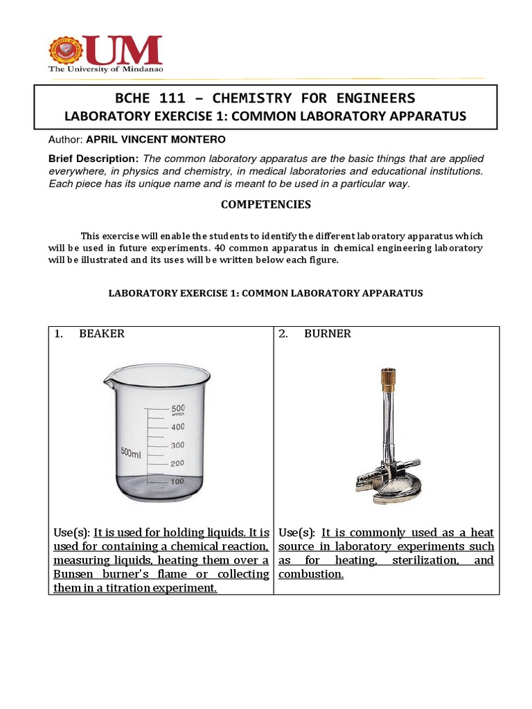Experiment1 - Common Laboratory Apparatus - Bche111 - Montero - April Vincentm | PDF | Liquids ...