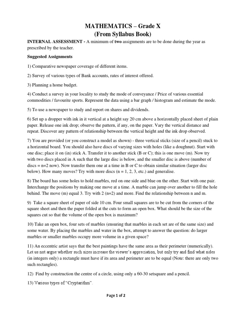 Class 10 Maths Project Guidelines | PDF | Area | Histogram