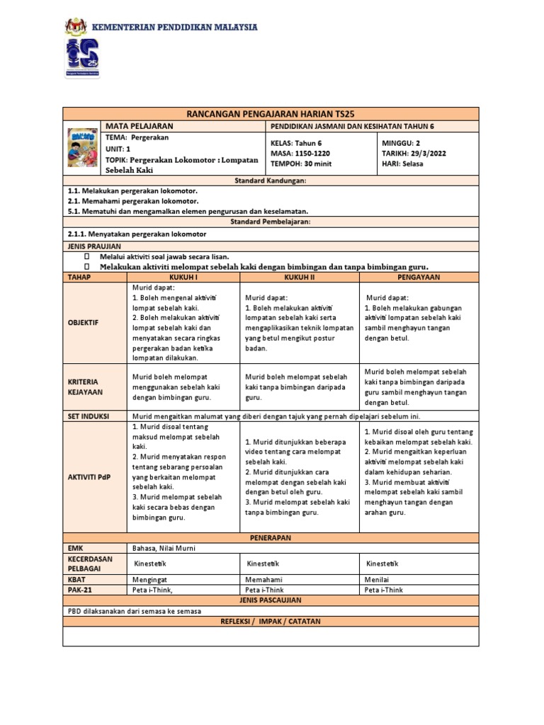 Mata Pelajaran: Rancangan Pengajaran Harian Ts25 | PDF
