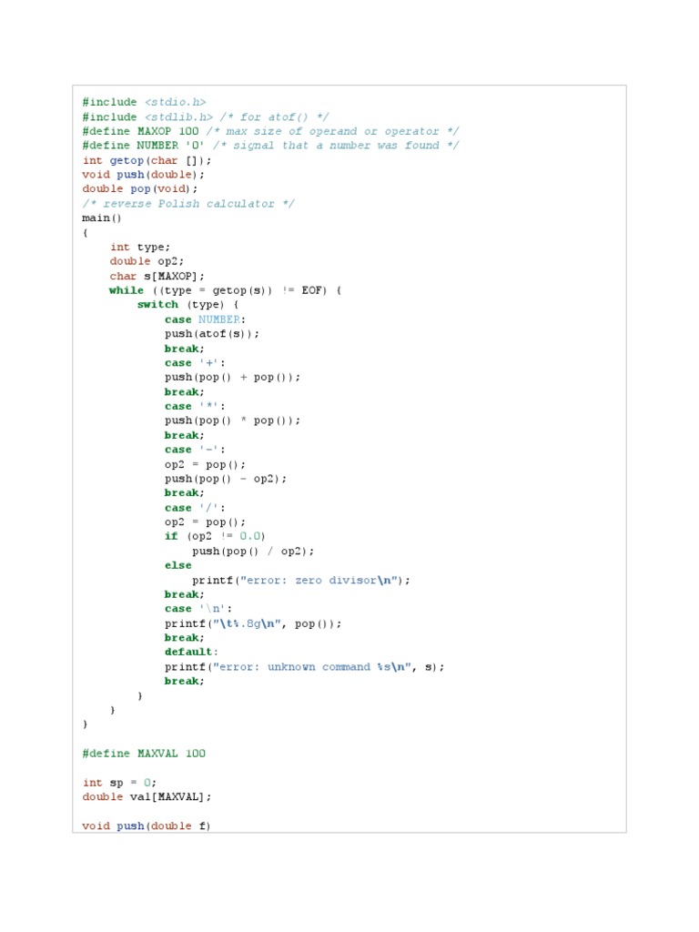Getop Push Pop: Int Char Void Double Double Void | PDF | Computer ...