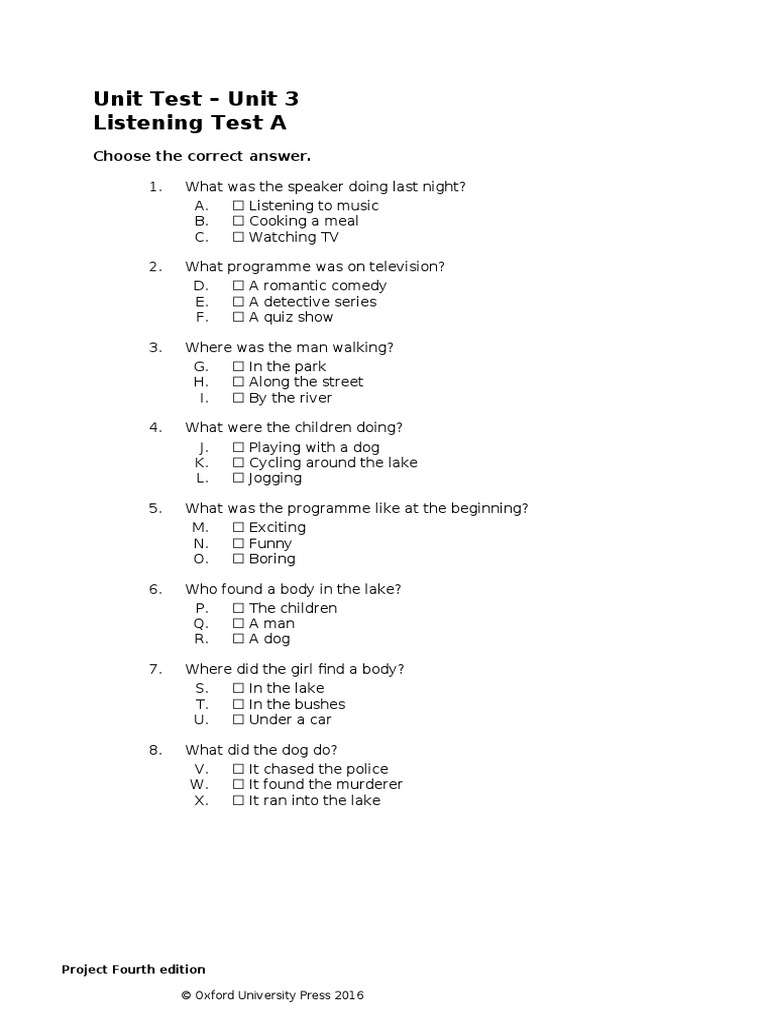 Unit Test - Unit 3 Listening Test A: Choose The Correct Answer | PDF