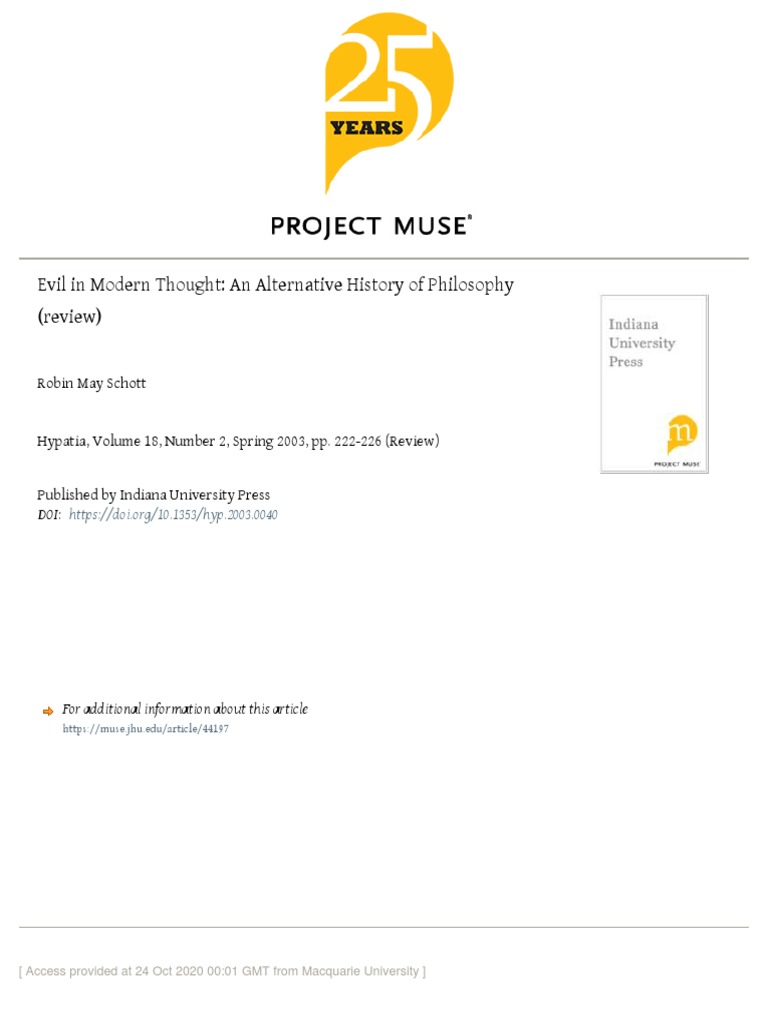 Robin May Schott - Evil in Modern Thought | PDF | Problem Of Evil | Reason