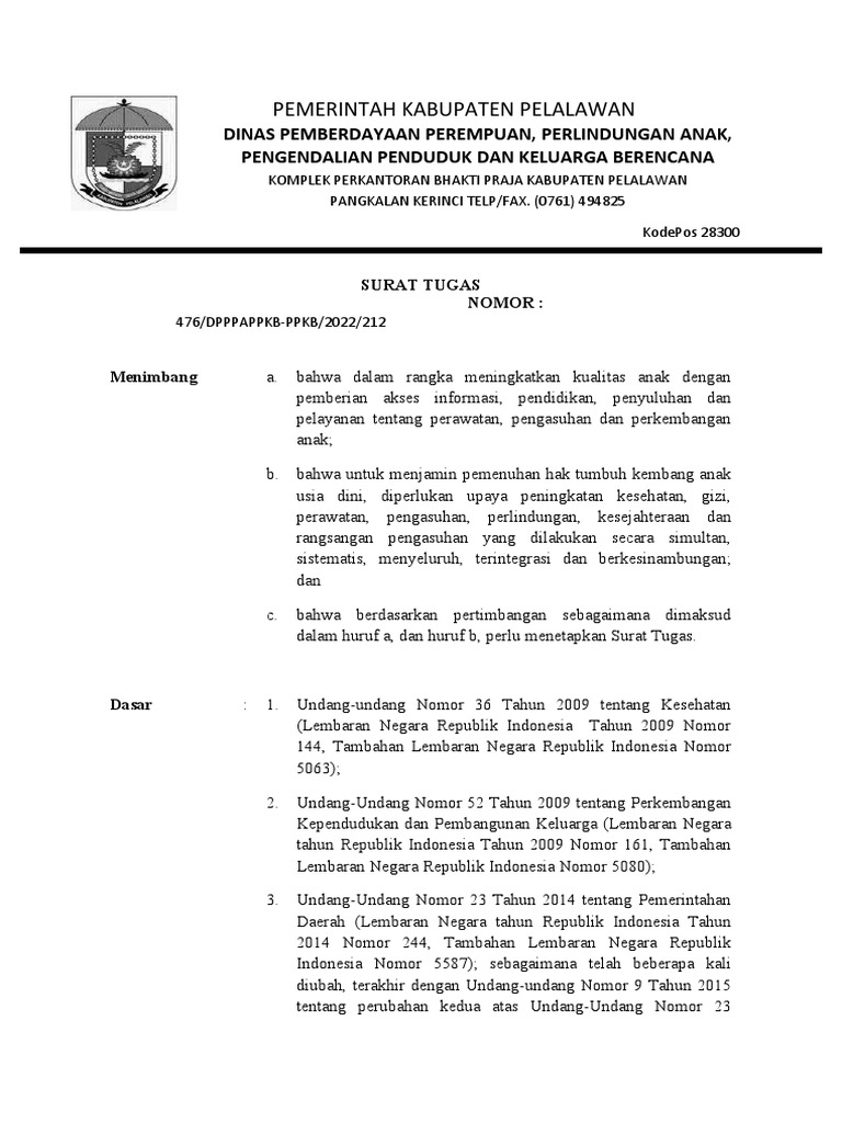 Surat Tugas Kader BKB & PKB-PPKBD | PDF