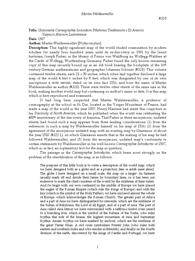 Waldseemüller Map of 1507 | PDF | New World | Continent