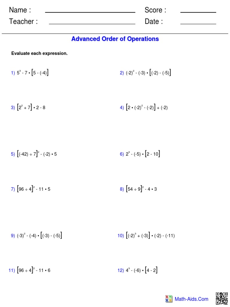 Advanced BEDMAS Practice Problems | PDF | Cognition