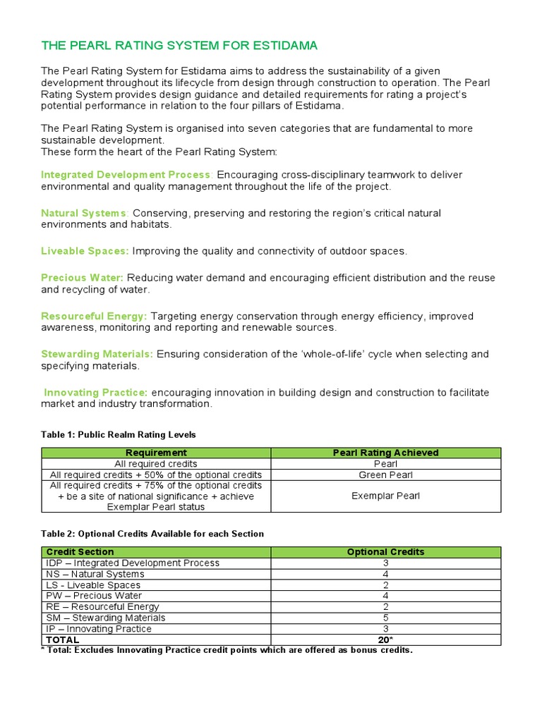 The Pearl Rating System For Estidama1 | PDF | Sustainability ...