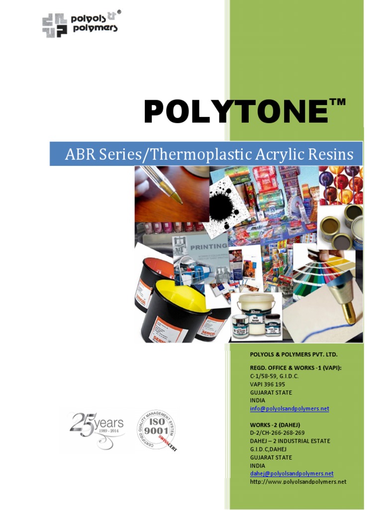 Polytone: ABR Series/Thermoplastic Acrylic Resins | PDF | Poly(Methyl ...