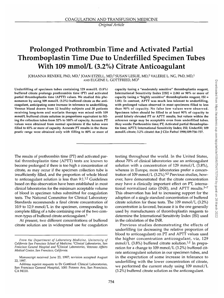 Prolonged Prothrombin Time and Activated Partial Thromboplastin Time ...