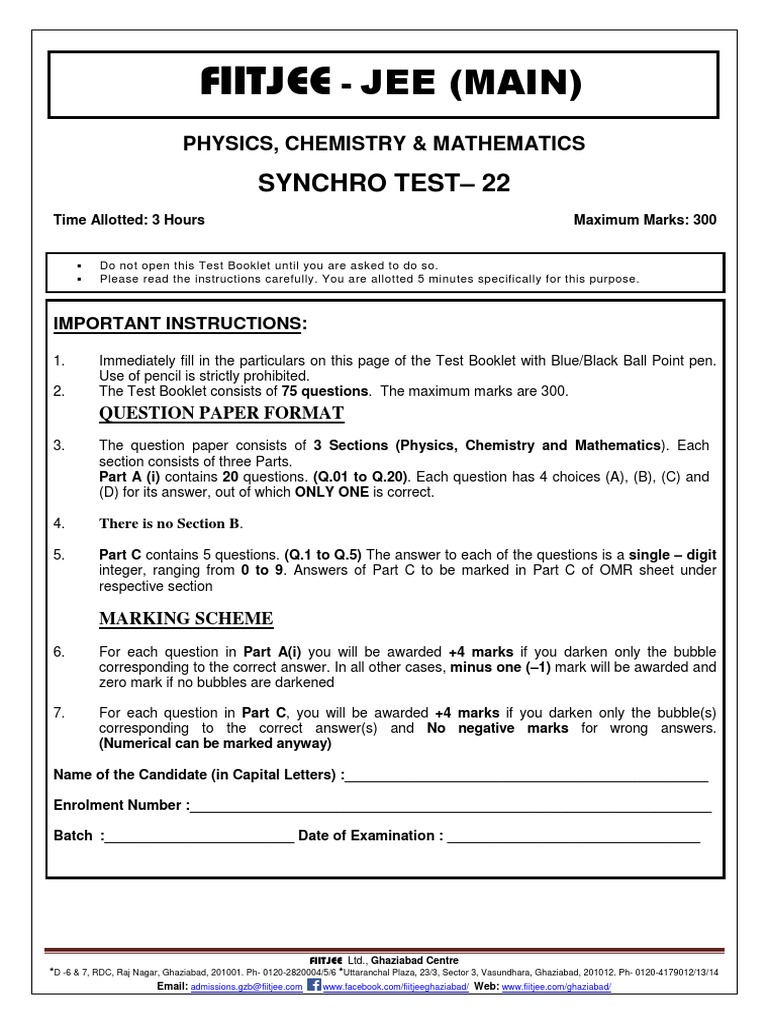 Synchro Test-22-Jee Main | PDF | Waves | Chemical Bond