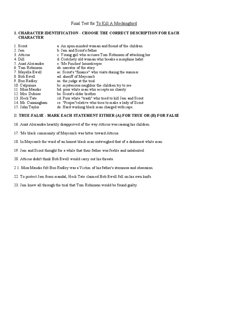 Final Exam | PDF | To Kill A Mockingbird