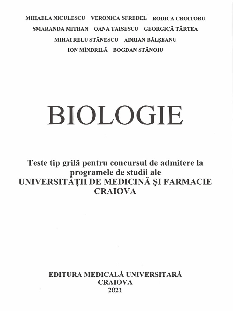 Grile-Biologie UMFCV 2021 | PDF