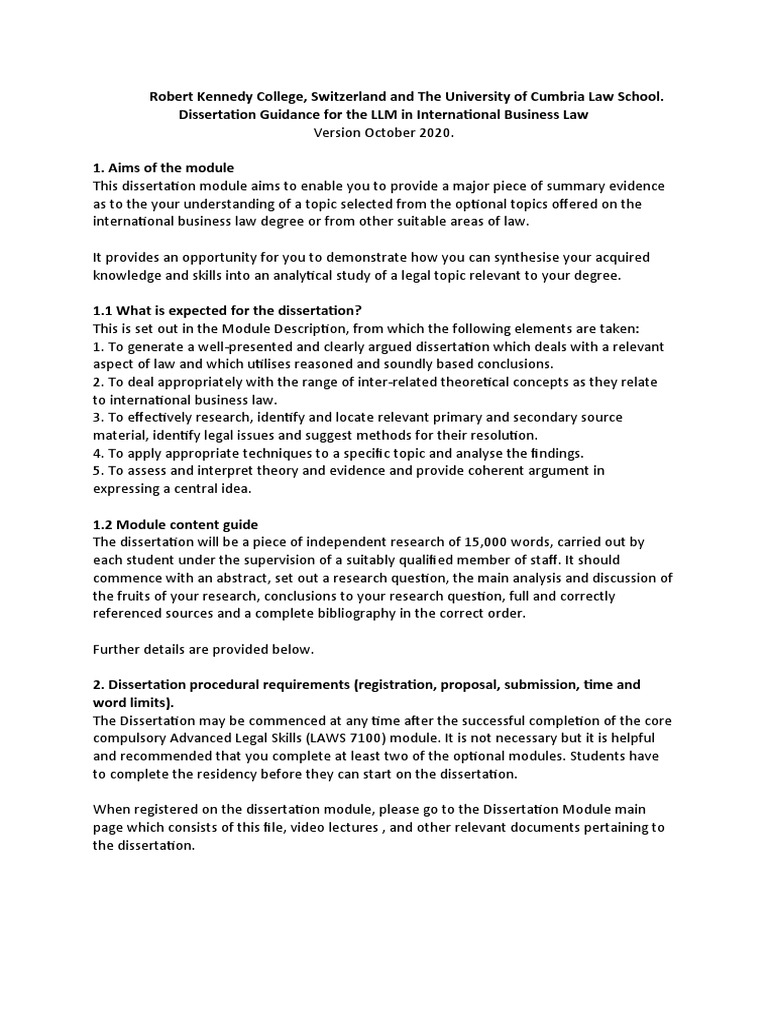 Cumbria LLM Student Dissertation Guidelines FINAL VERSION | PDF | Thesis
