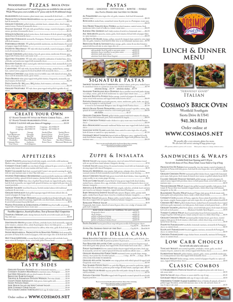 Cosimos Lunch and Dinner Menu | PDF | Tomato Sauce | Salad