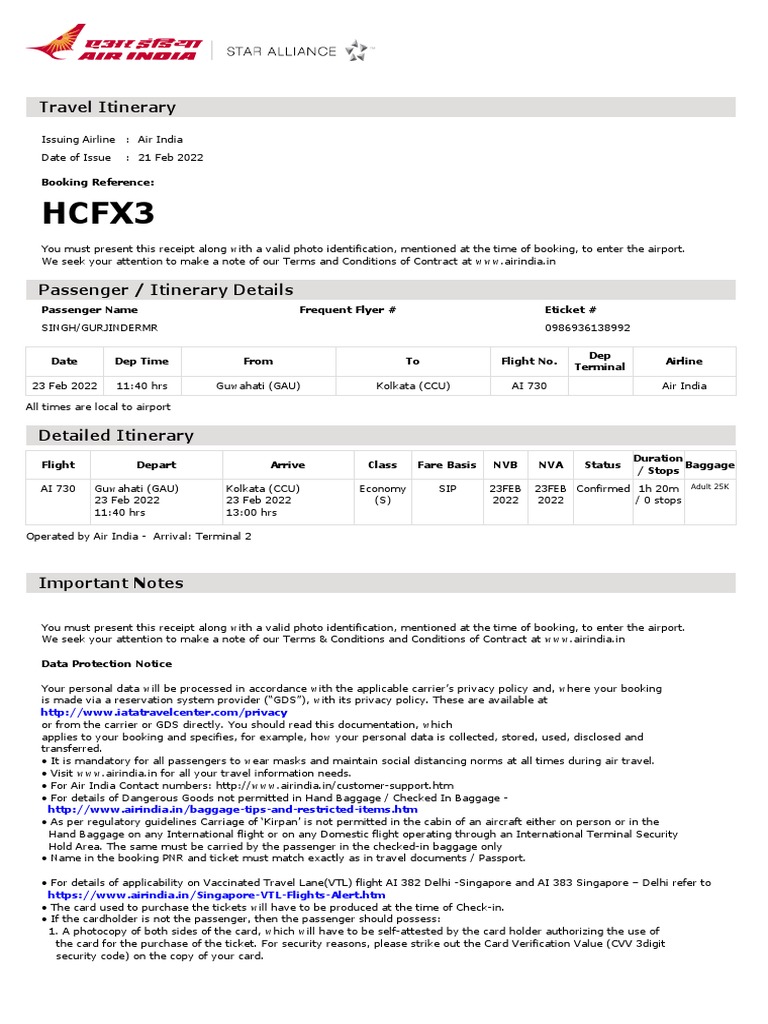 Air India (Ticket) | PDF | Airport | Baggage