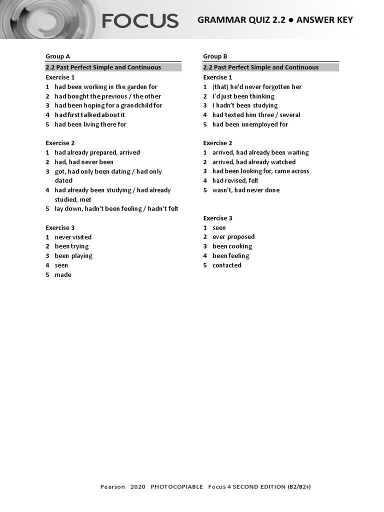 Grammar Quiz 2.2 Answer Key: Dated Studied, Met | PDF