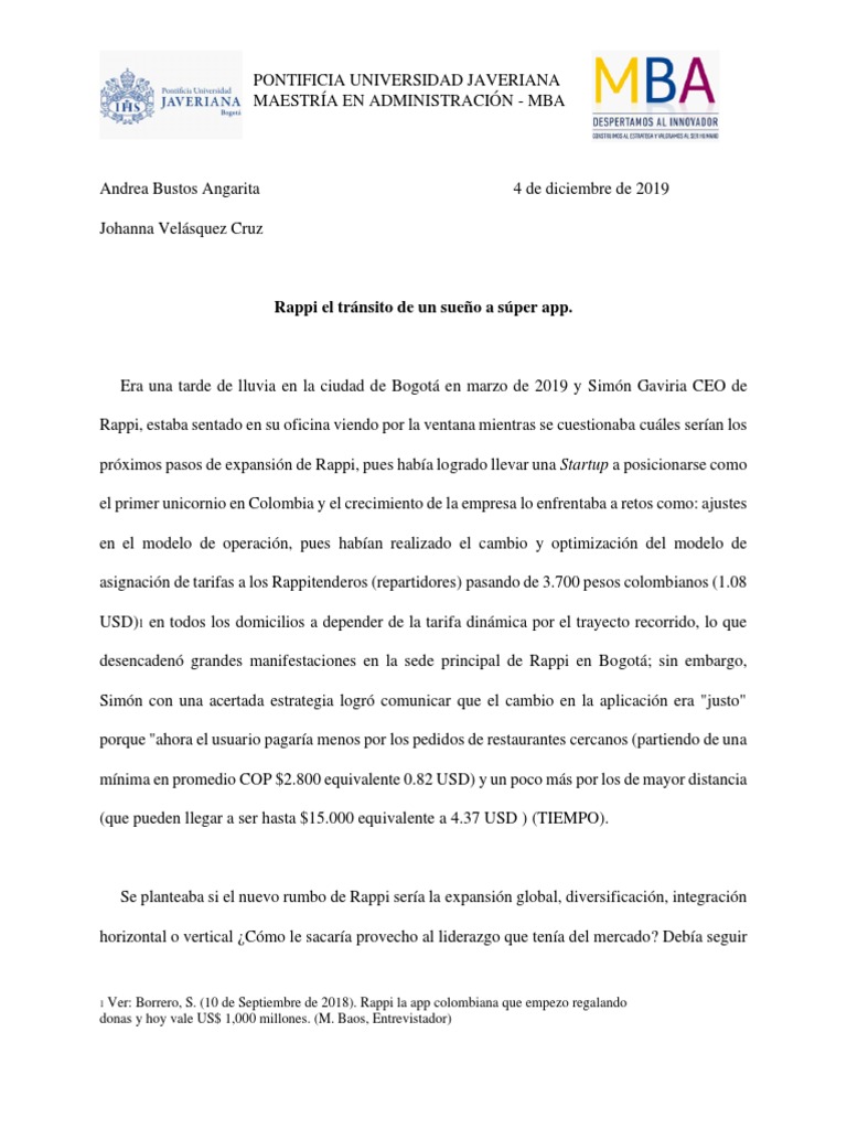 Caso - Rappi El Transito de Un Sueño A Súper App | PDF | Economía ...