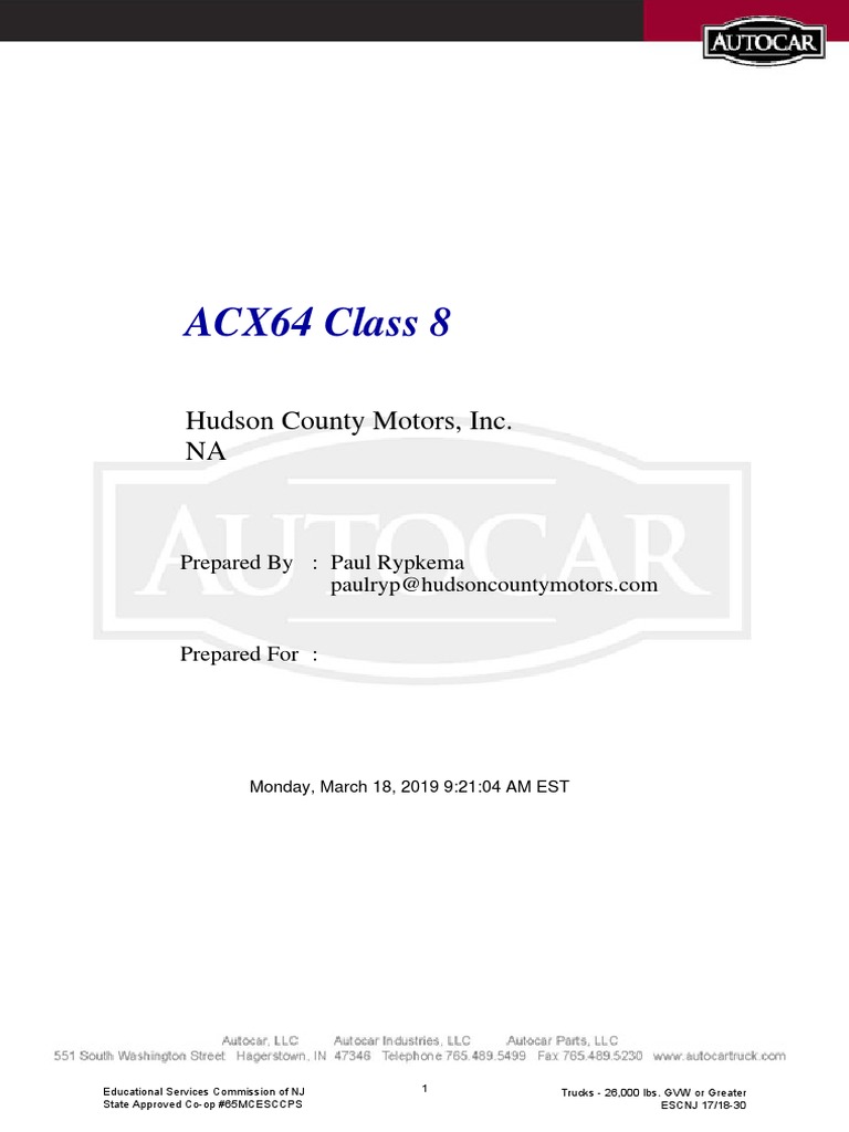 2020 Autocar ACX64 Specifications | PDF | Truck | Cummins