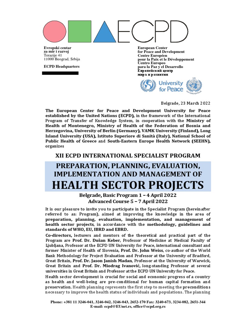 Health Sector Projects: Preparation, Planning, Evaluation ...