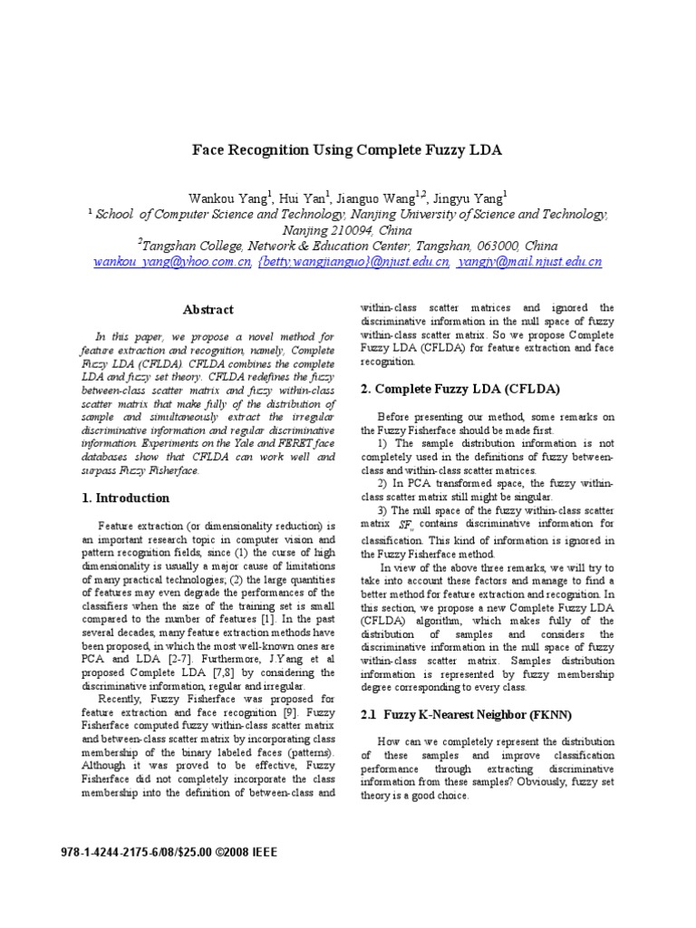 Face Recognition Using Complete Fuzzy LDA | PDF | Principal Component Analysis | Pattern Recognition