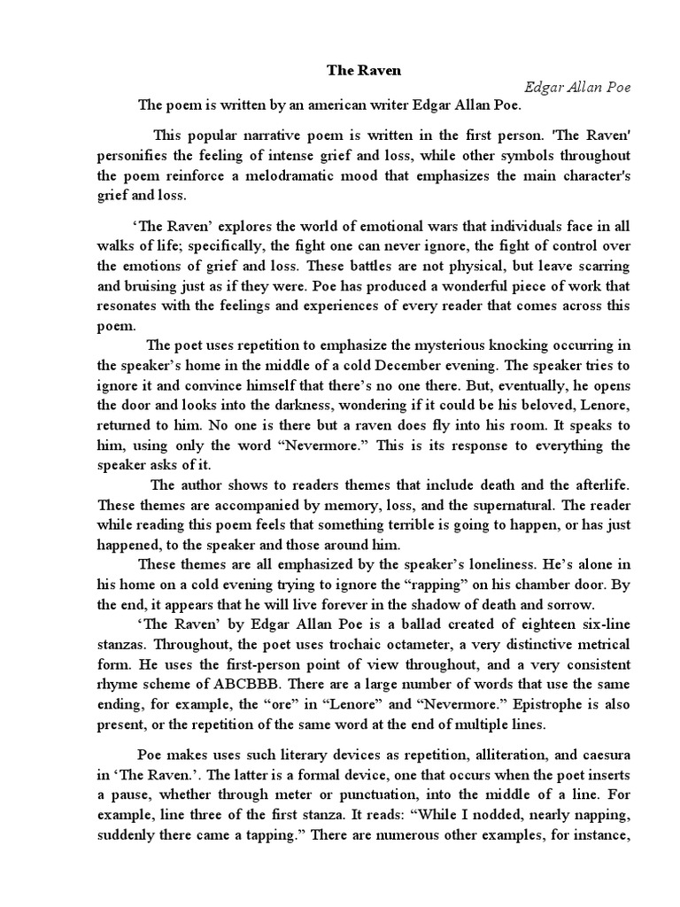 Analyzing the Mood in "The Raven" | PDF | The Raven | Poetry