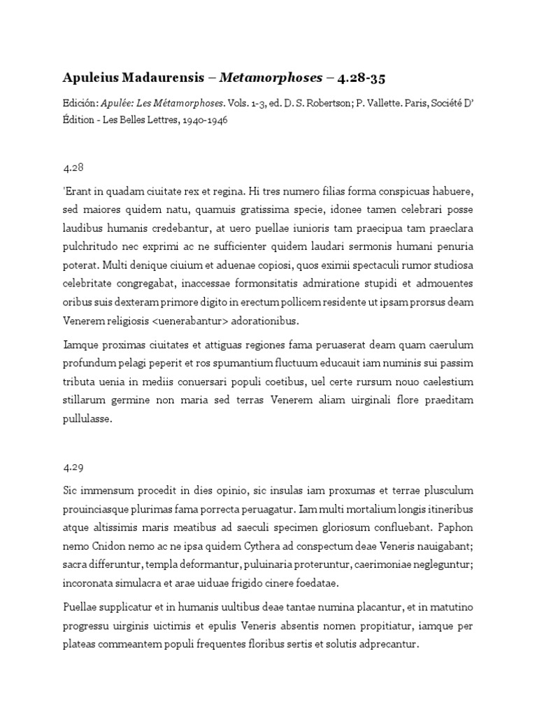 Apuleius Metamorphoses 4.28-35 | PDF
