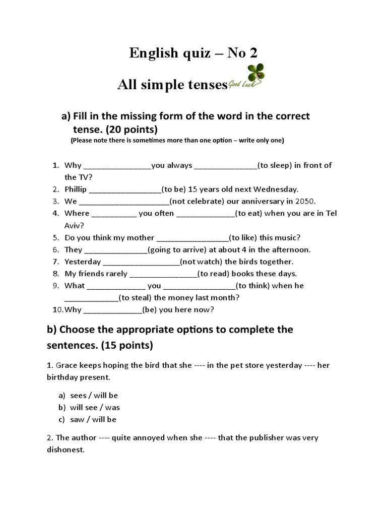 Simple tenses- quiz (1) | PDF