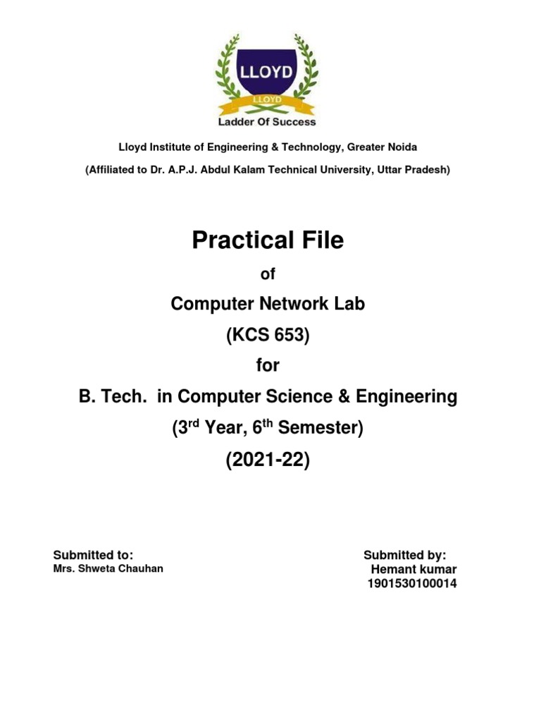 Practical File For Computer Network Lab Experiments On Networking