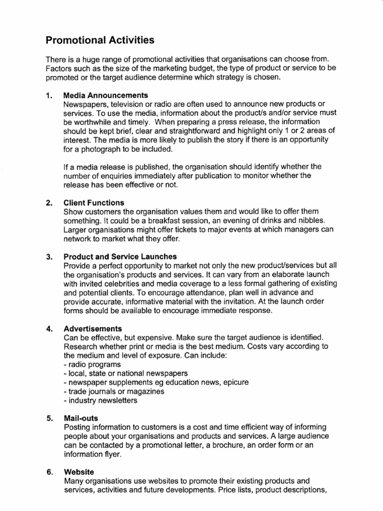 Effective Promotional Activities Guide | PDF | Newspapers | Mass Media