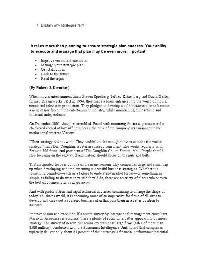 Explain Why Strategies Fail | PDF | Strategic Management | Strategic ...