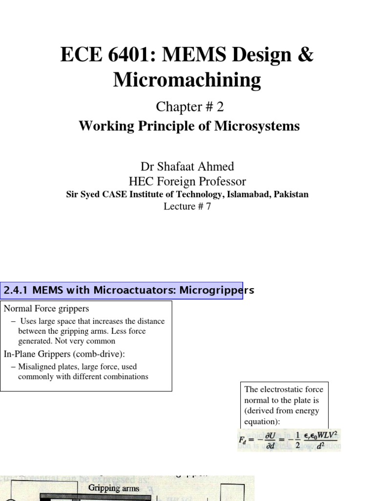 ECE 6401: MEMS Design & Micromachining: Working Principle of Microsystems | PDF | Accelerometer ...