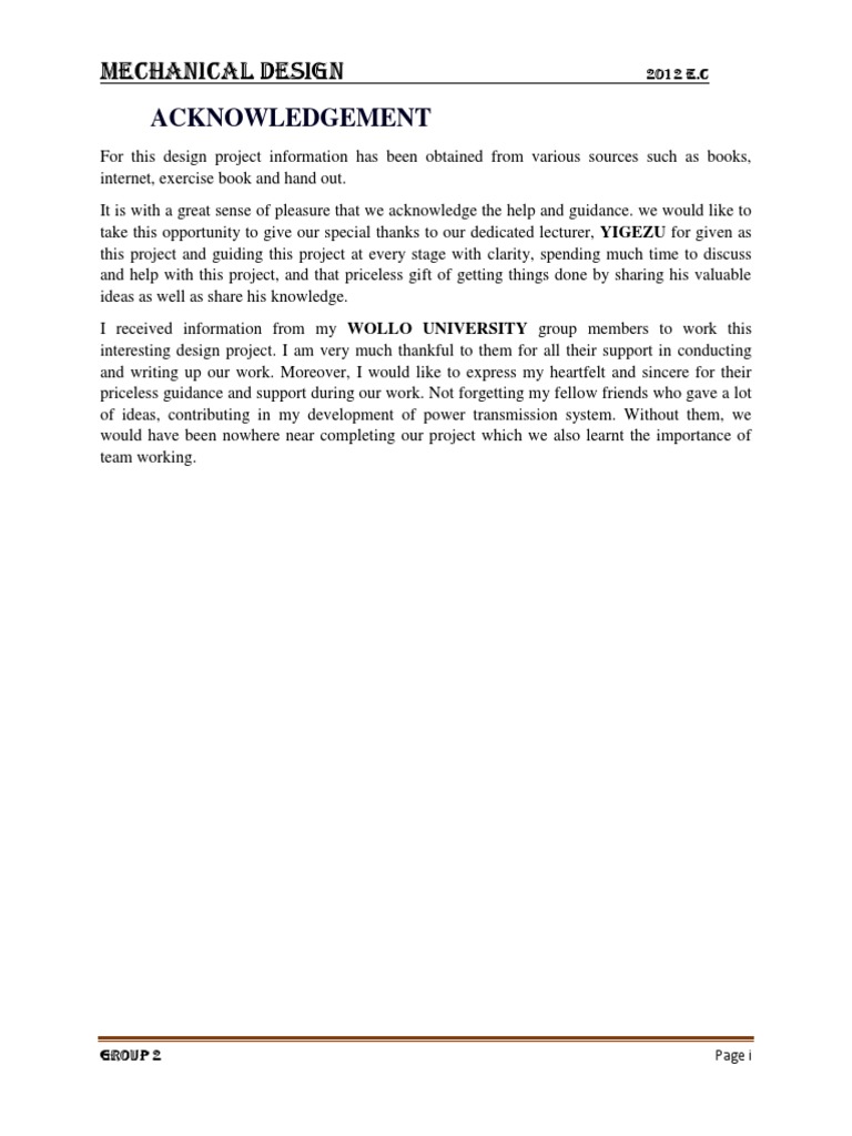 Acknowledgement: Mechanical Design | PDF | Clutch | Transmission ...