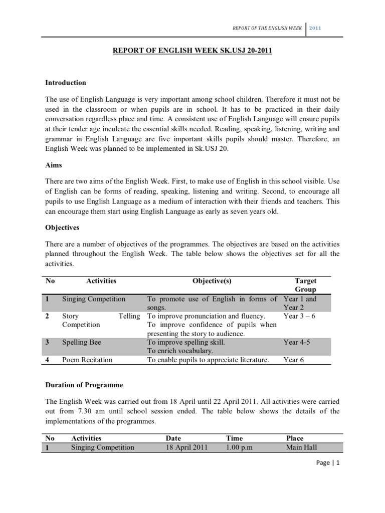 Contoh Laporan English Week - Vaughnrilrantiago