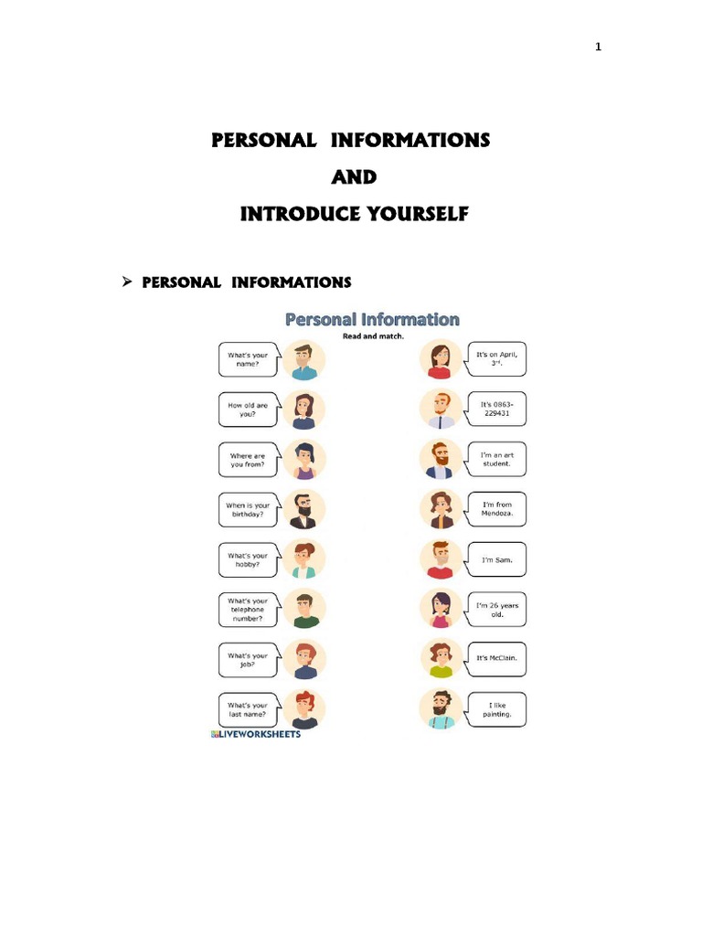 Vocabulary - Personal Informations and Introduce Yourself | PDF