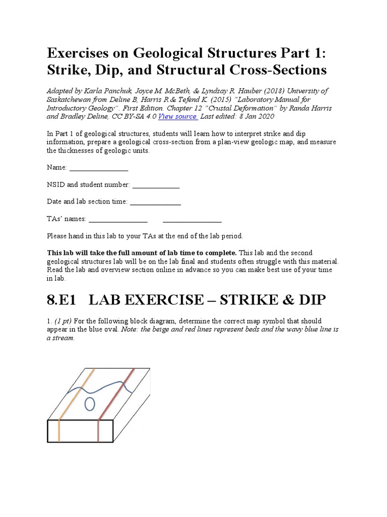Exercises On Geological Structures Part 1: Strike, Dip, and Structural Cross-Sections | PDF ...