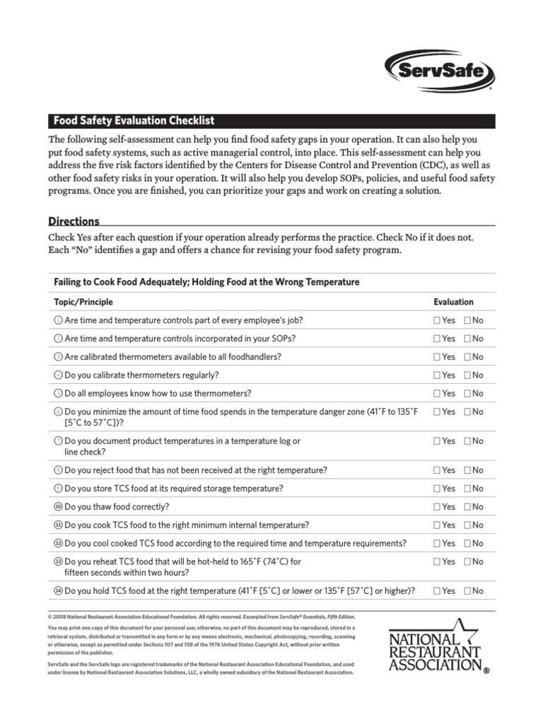 Food Safety Evaluation Checklist. | PDF | Food Safety | Foods