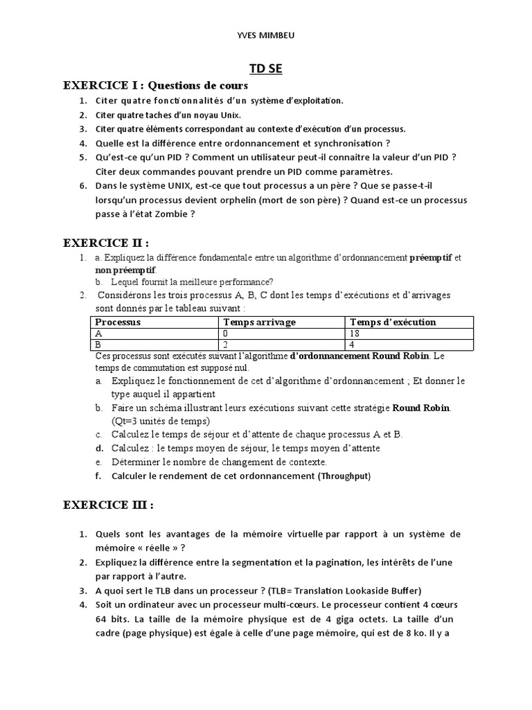 Fonctionnalités et concepts des OS Unix | PDF | Ordonnancement dans les ...