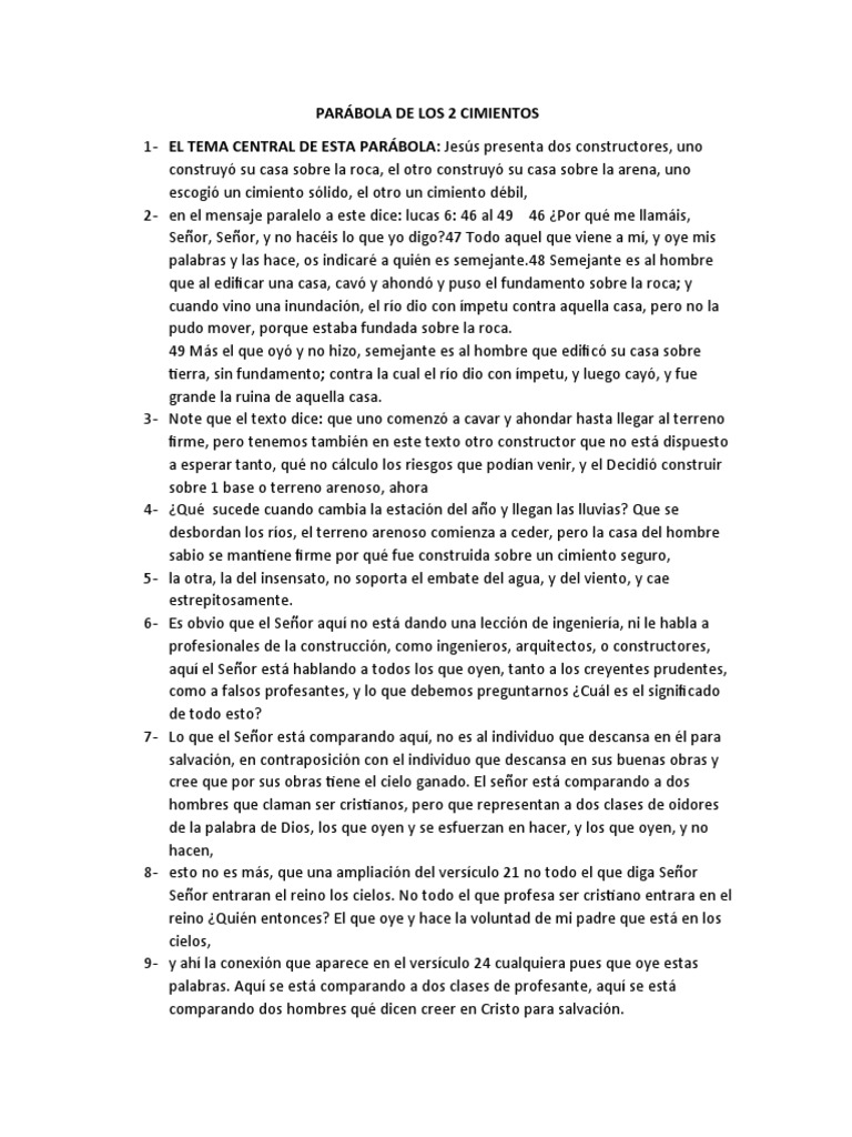 Parábola de Los 2 Cimientos | PDF | Jesús | Fe