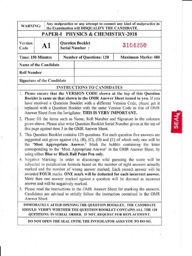 Malpractice Warning in Exam | PDF | Velocity | Chemistry