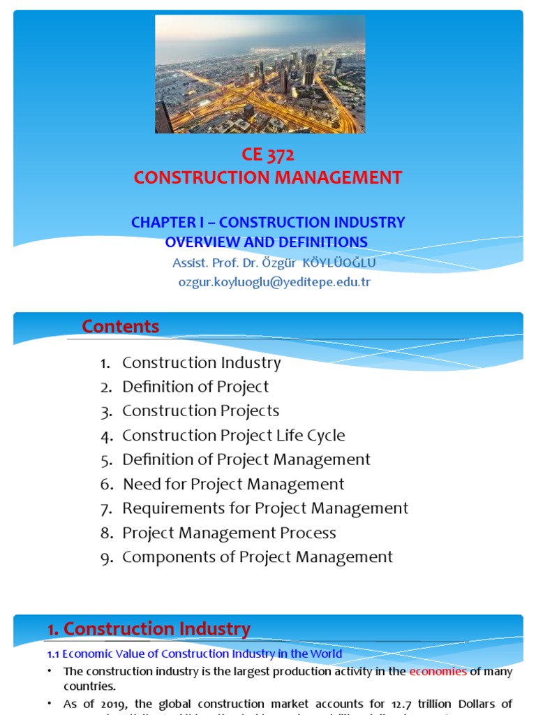 CE 372 Construction Management: Chapter I - Construction Industry ...