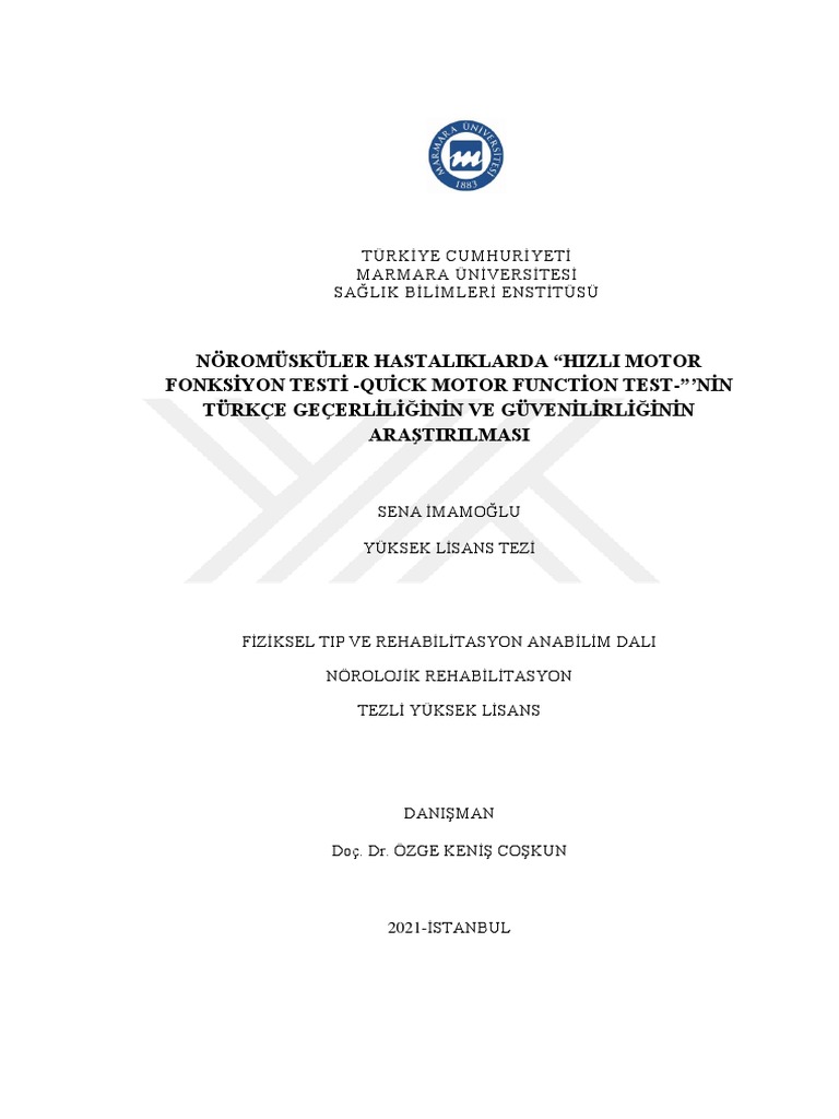 Nöromüsküler Hastaliklarda "Hizli Motor Fonksiyon Testi - Quick Motor ...