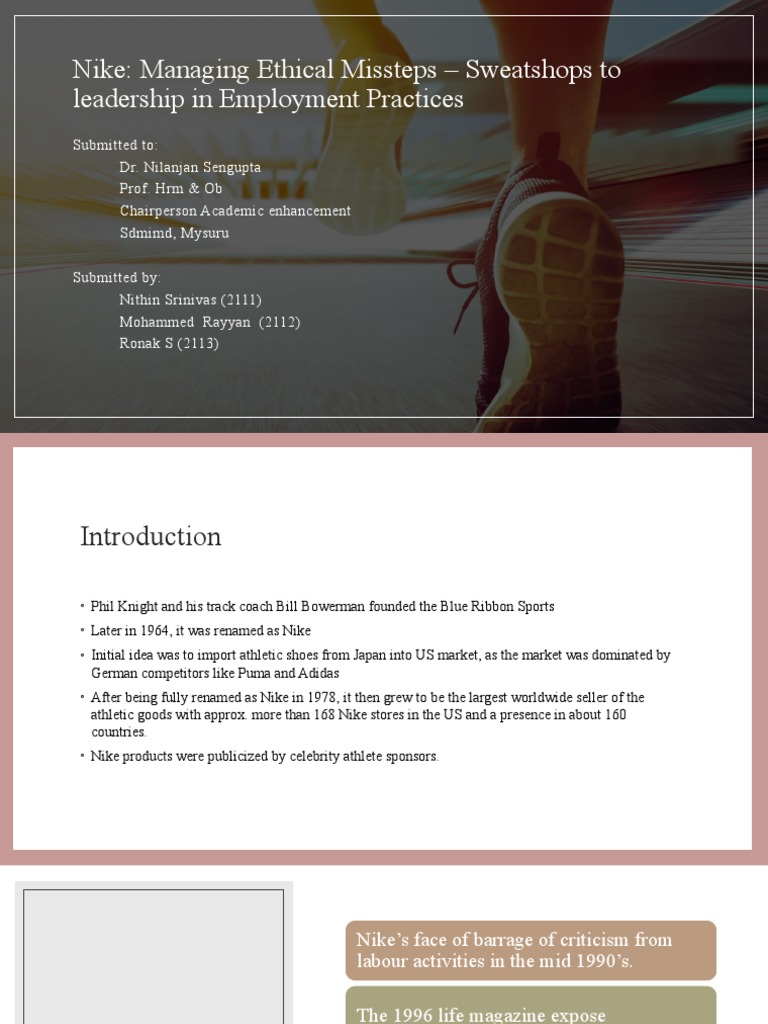 Nike: Managing Ethical Missteps - Sweatshops To Leadership in ...