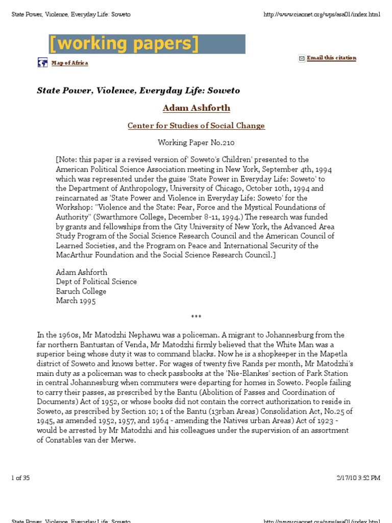 Soweto: State Power and Violence | PDF | Apartheid | Rape