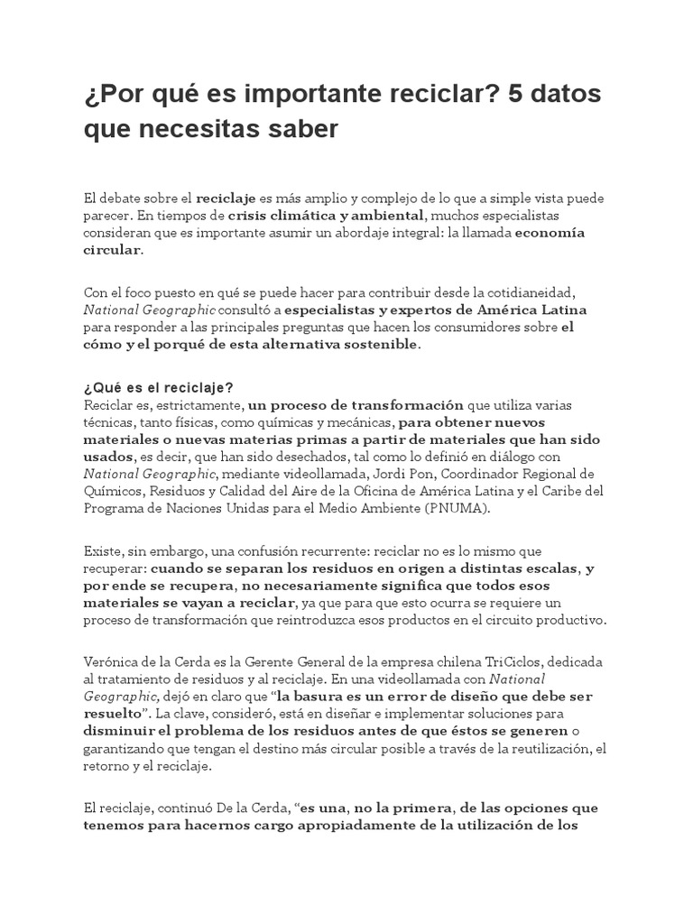 ¿Por Qué Es Importante Reciclar? | PDF | Reciclaje | Residuos