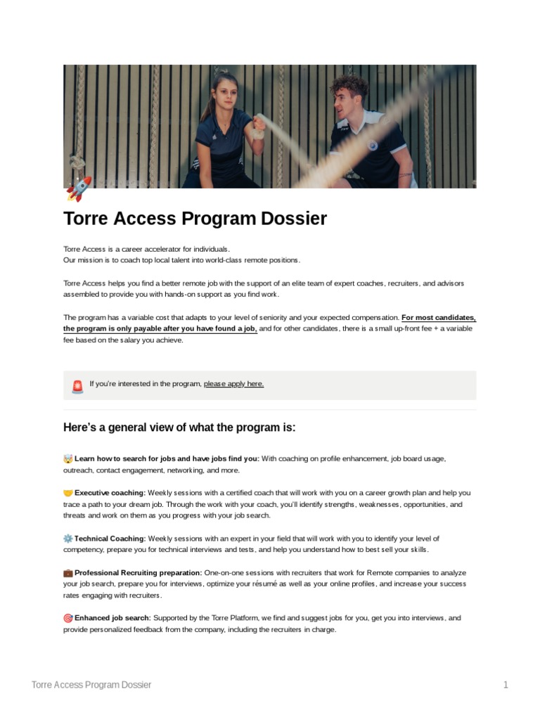 Torre Access Program Dossier | PDF | Recruitment | Linked In
