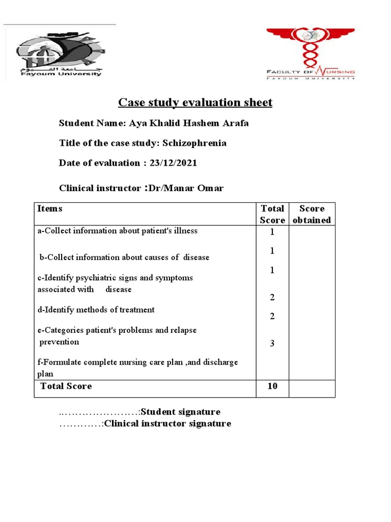 Case Study Evaluation Sheet @@ | Download Free PDF | Schizophrenia ...