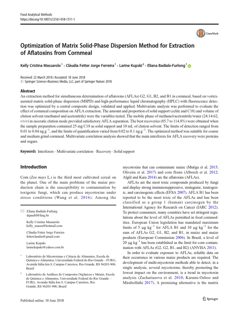 Optimization of Matrix Solid-Phase Dispersion Method For Extraction of Aflatoxins From Cornmeal ...