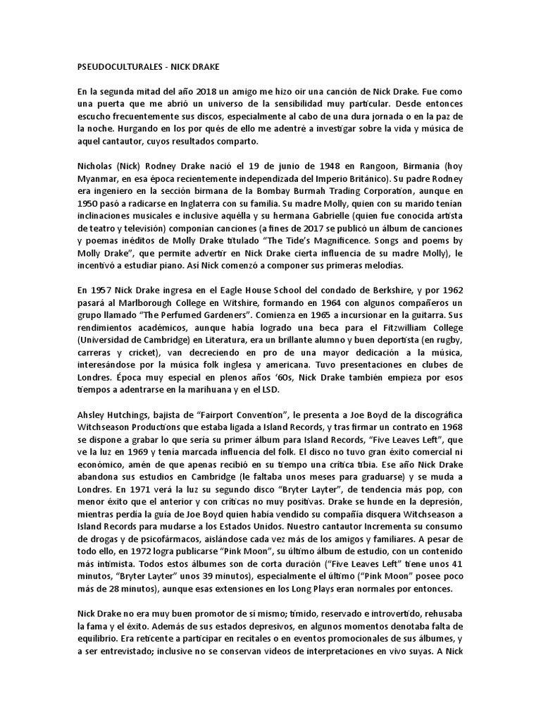 Biografía de Nick Drake: Vida y Música | PDF | Arte | Poesía