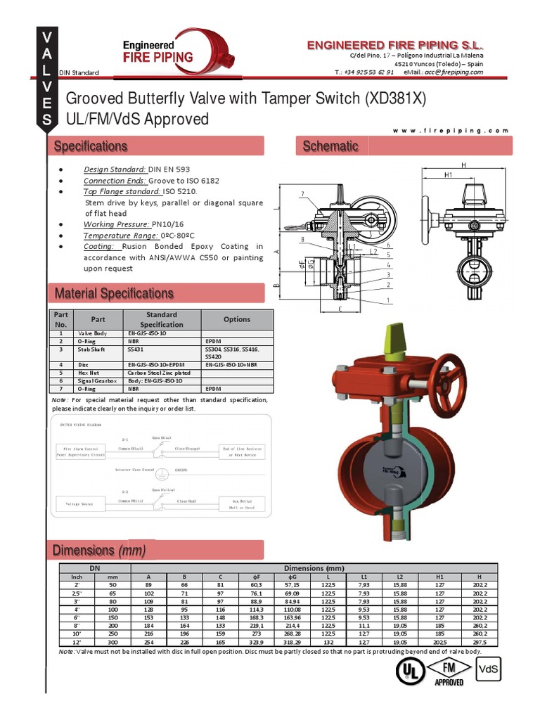 Grooved Butterfly Valve With Tamper Switch (Xd381X) Ul/Fm/Vds Approved ...