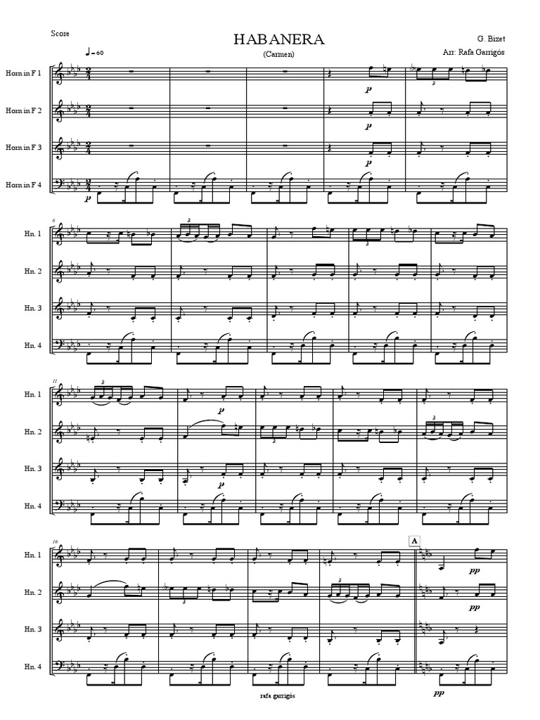 Habanera: G. Bizet Score Arr: Rafa Garrigós (Carmen) | PDF | Carmen ...