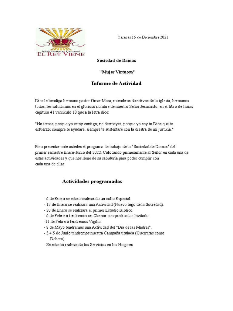 Programa de Actividad de Damas 1 | PDF | Cristo (título) | Oración